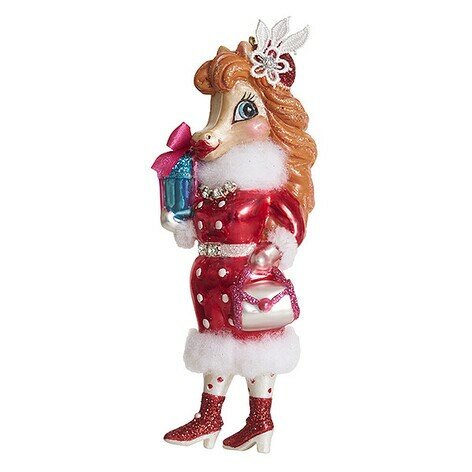 Игрушка на елку Лошадь "Леди с подарками" 13.5см