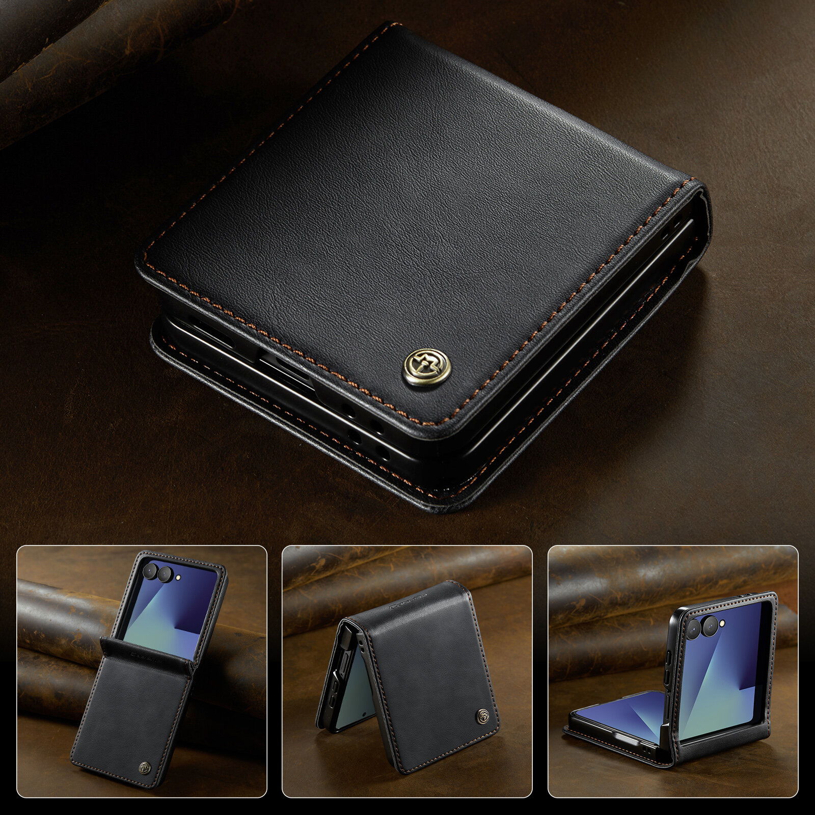 Чехол Для Samsung Galaxy Z Flip7 / Самсунг Галакси Z Flip7, soft touch, кобура, искусственная кожа, защита камеры, ударопрочный, усиленные углы, Samsung, Samsung Galaxy Z Flip7, black