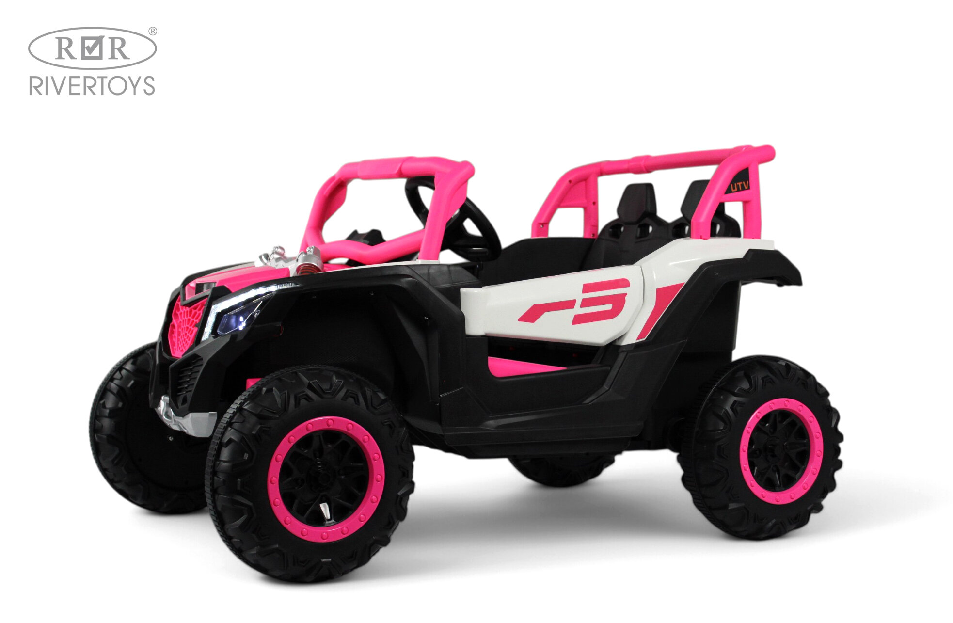 Детский электромобиль RiverToys K444AM с дистанционным управлением, полноприводный, одноместный розовый