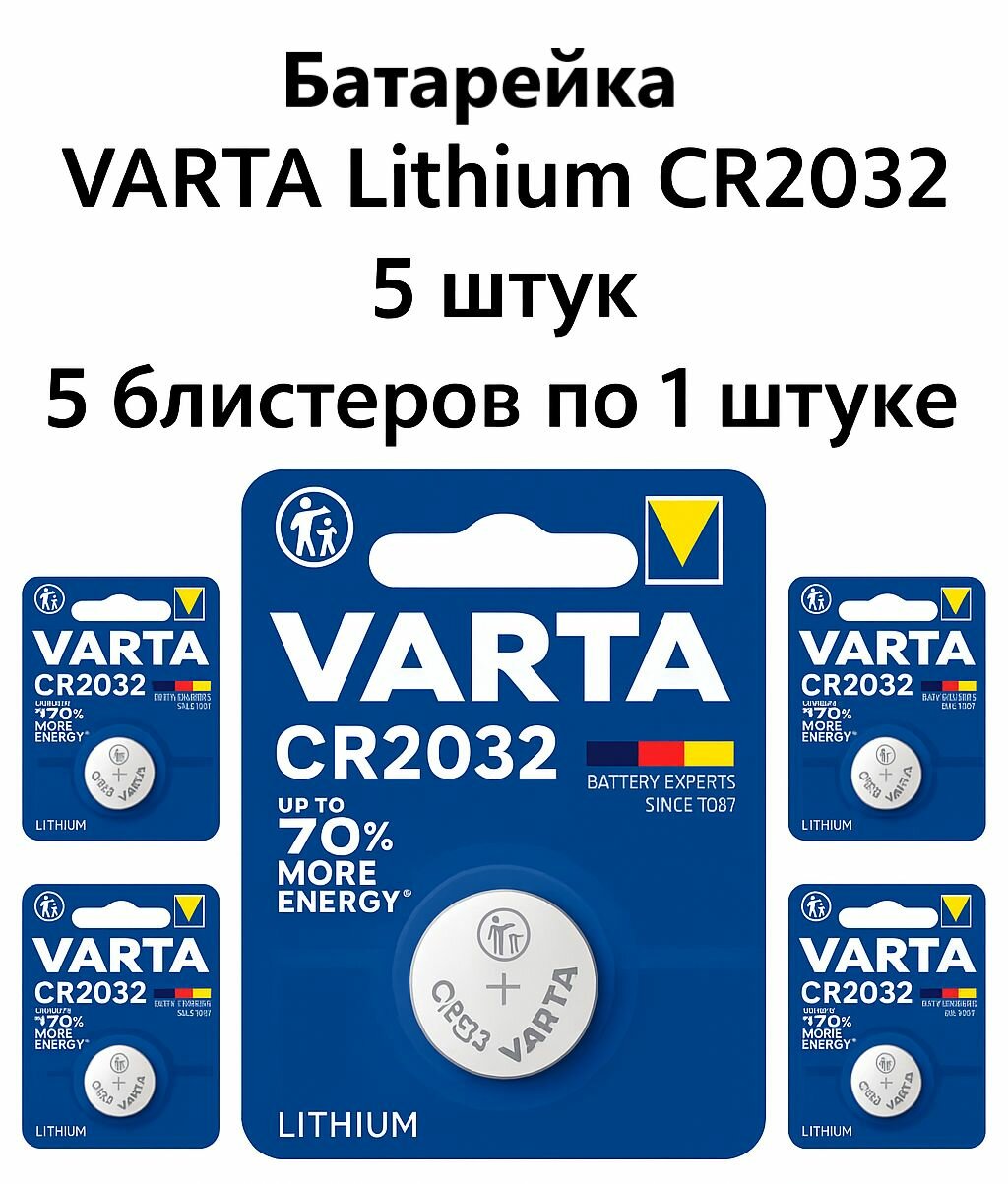 Батарейка VARTA Lithium CR2032, 5 штук (5 блистеров по 1 штуке)
