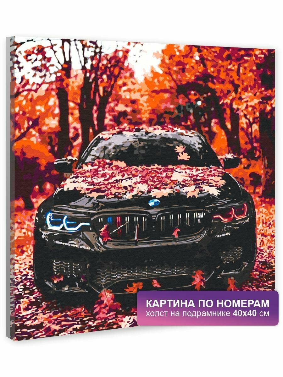 Картина по номерам на холсте с подрамником 40х40 см. Автомобиль, машина. "БМВ, BMW M5 f90", арт. 7066/