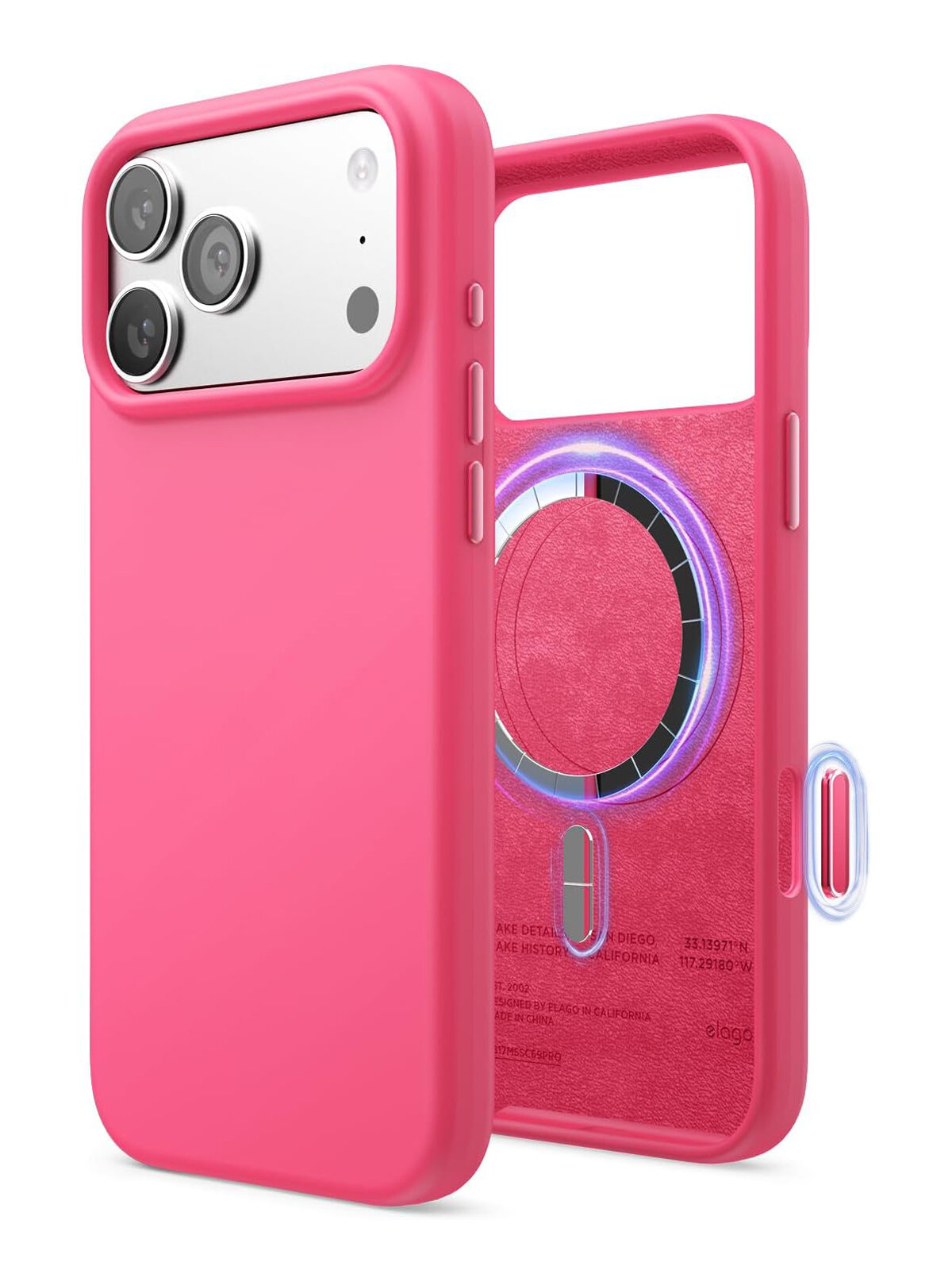 Чехол Elago для iPhone 17 Pro, с магнитами MagSafe, силиконовый с покрытием Soft touch, фуксия