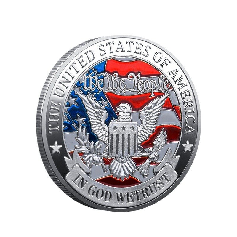 Памятная монета «Американские орлы» – Патриотический вызов с изображением Большой печати США, баннера «Мы, народ» и эмалевого флага – горельефная железная монета для коллекционеров