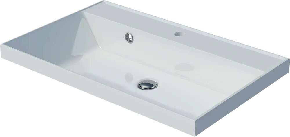 Мебельная раковина Madera Классика (Classica) 70 накладная, встраиваемая, из искусственного мрамора, белая, глянцевая, раковина для ванной, прямоугольная