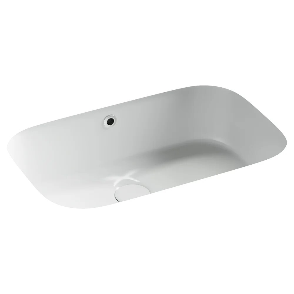 Раковина встраиваемая снизу Ceramicanova Era CN15006 57 без отверстия под смеситель, фарфоровая, раковина для ванной, белая, глянцевая, прямоугольная, со встроенным сливом-переливом