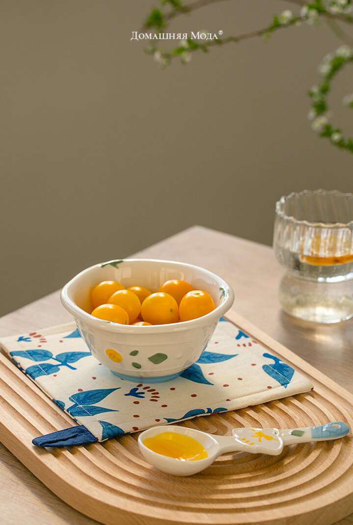 "Безе" "Чайка" Салатник керамический 300мл, 13х12,5х6,2см, фигурный, цветной декор, с ободком