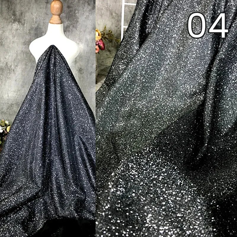 Блестящая эластичная градиентная ткань для пошива черный