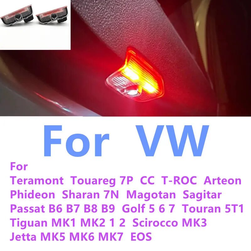 Светодиодное ночное освещение двери автомобиля, декоративная лампа для VW Touran Golf 5-7 Passat Touareg Scirocco Tiguan Arteon EOS T-ROC, 2 шт.