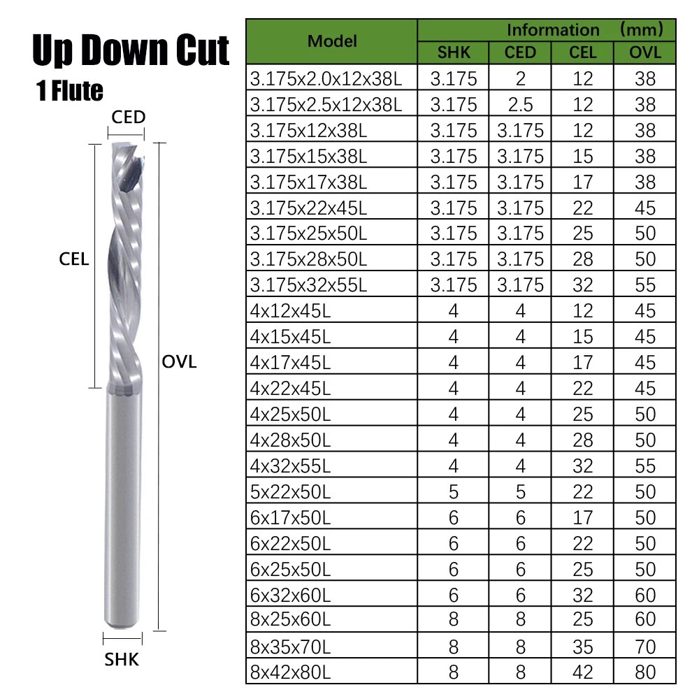 1 шт Компрессионная фреза вверх/вниз, однорезцовая спиральная твердосплавная фреза CNC для 4x22x45L