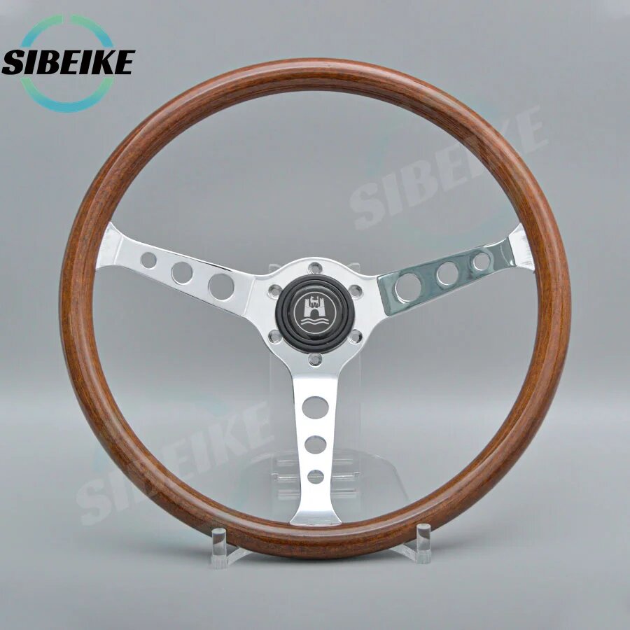 JDM Универсальный 15-дюймовый руль в деревянном стиле с хромированными спицами в стиле ретро, классический спортивный руль для автомобиля, C