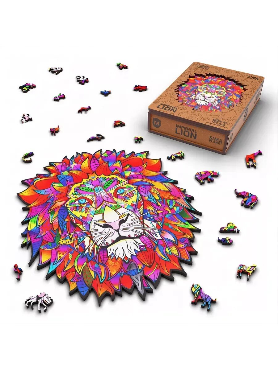 Пазл для детей фигурный деревянный Лев, 183 детали