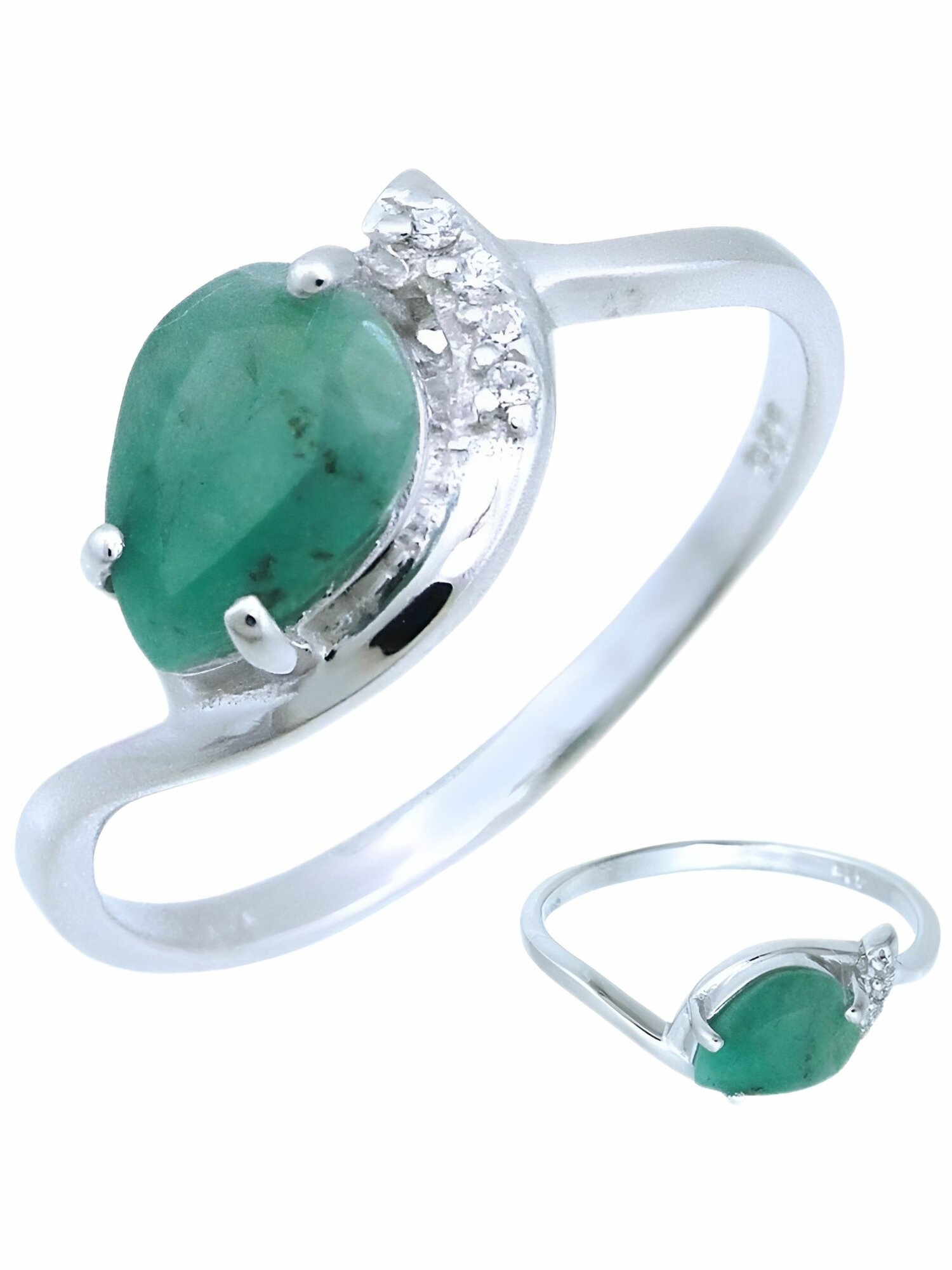 Кольцо тонкое, серебро, 925 проба, родирование, изумруд, фианит