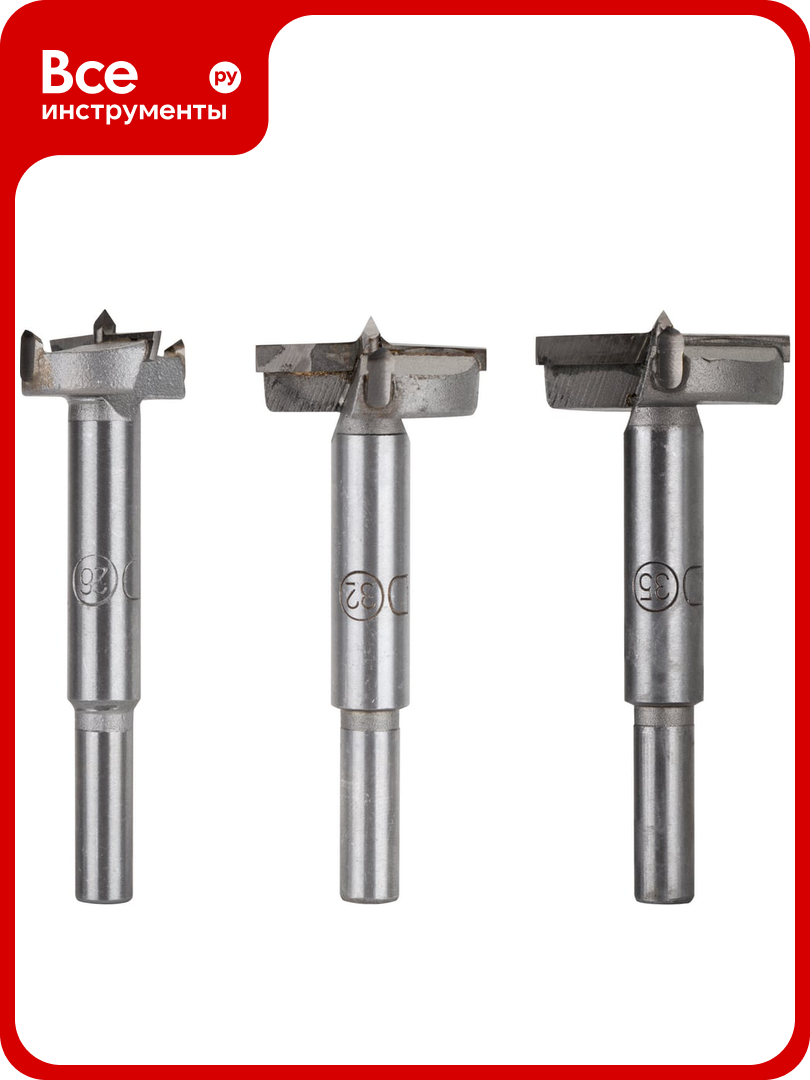 Набор сверл Форстнера 26, 32, 35 мм VIRA 553240, для сверления глухих отверстий в древесине, изготовлено из