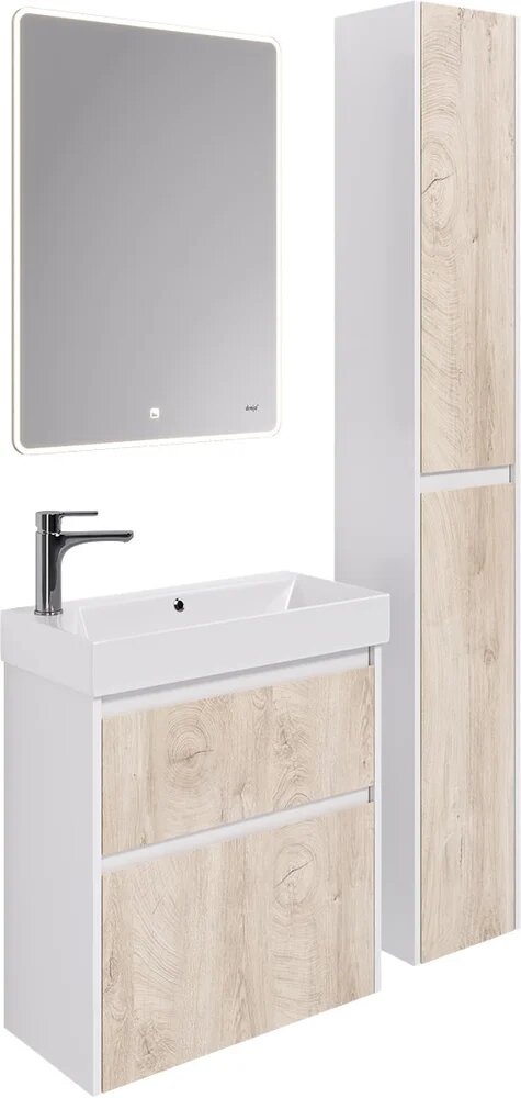 Шкаф-пенал для ванной Dreja Slim 30 подвесной, 30 см, белый, светлое дерево, глянцевый, с дверками, фурнитура хром, из МДФ