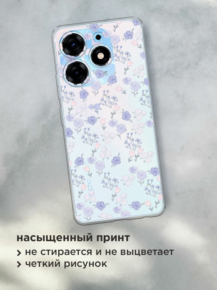 Чехол на Tecno Spark 10 Pro / Текно Спарк 10 Про с принтом "Сиреневые розы паттерн", прозрачный — фото 1