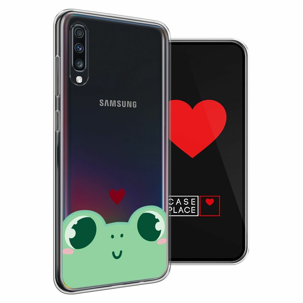 Чехол на Samsung Galaxy A70 / Самсунг Галакси А70 с принтом "Влюблённая лягушка - 14 февраля", прозрачный — фото 1