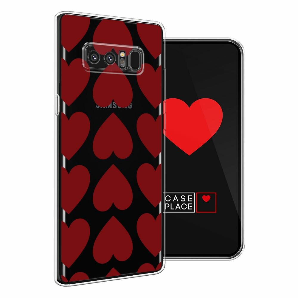 Чехол на Samsung Galaxy Note 8 / Самсунг Галакси Нот 8 с принтом "Ряды сердечек паттерн - 14 февраля", прозрачный — фото 1