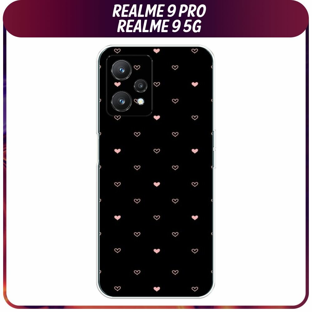 Чехол на Realme 9 Pro/9 5G / Реалми 9 Про/ 5G с принтом "Черный фон и сердечки"