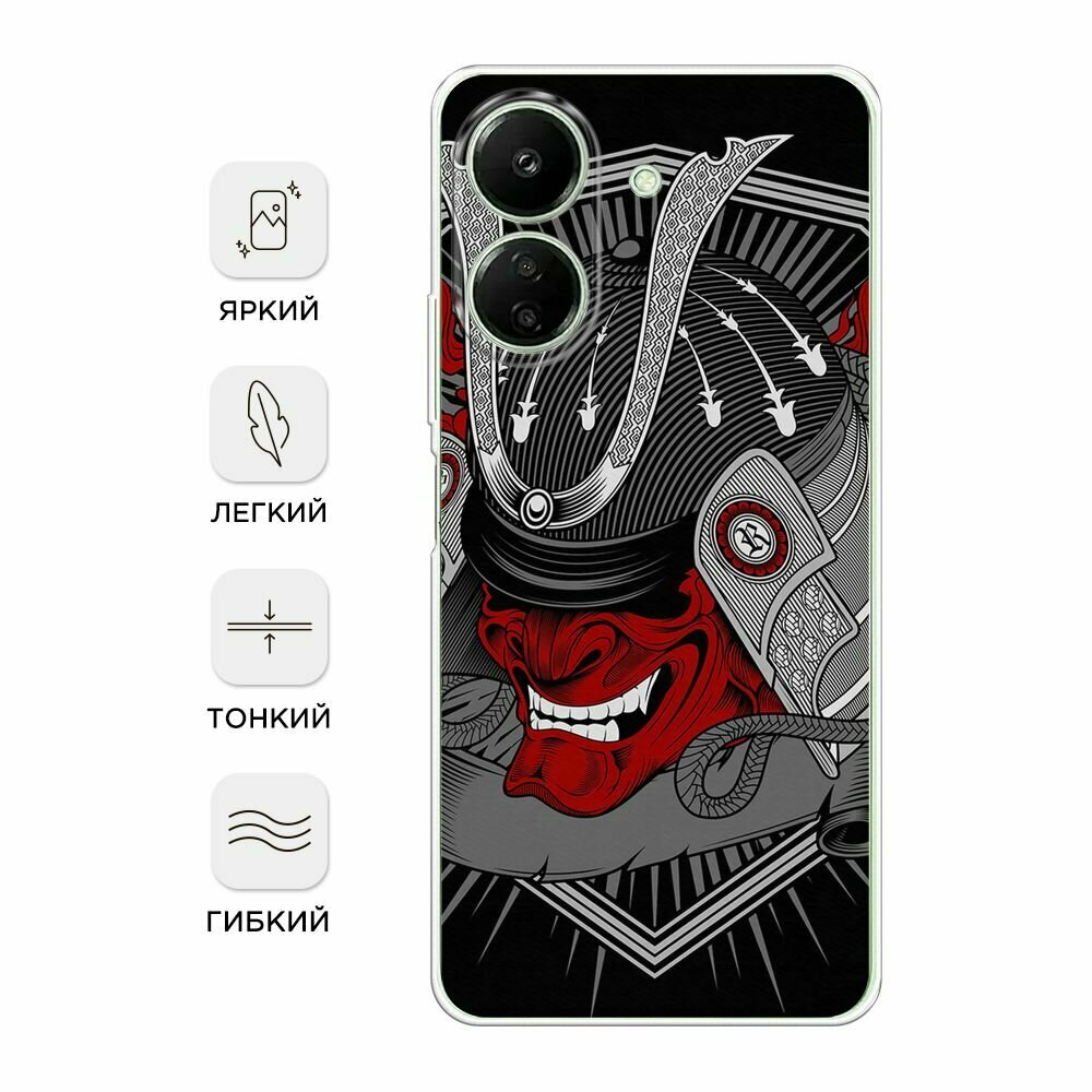 Чехол на Xiaomi Redmi 13C/Poco C65 / Сяоми Редми 13C/Поко С65 с принтом "Красная маска самурая" — фото 1