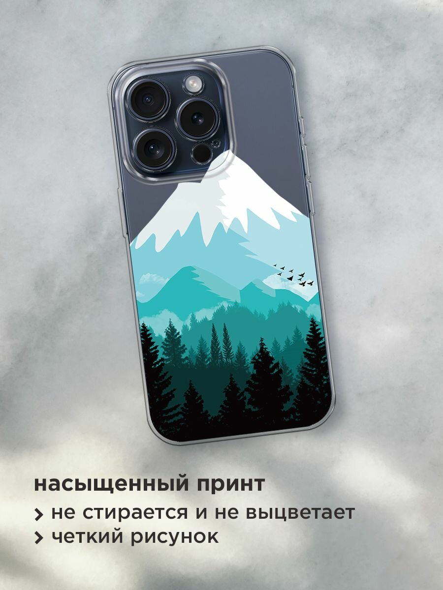 Чехол на Apple iPhone 15 Pro / Айфон 15 Про с принтом "Синяя снежная гора", прозрачный — фото 1