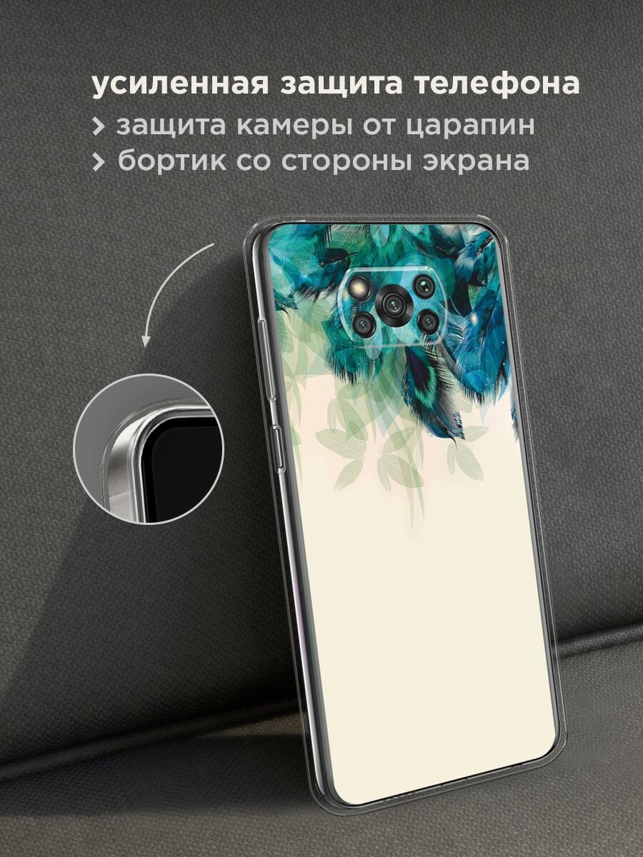Чехол на Xiaomi Poco X3/X3 Pro / Поко X3/X3 Pro с принтом Перья голубого цвета — фото 1