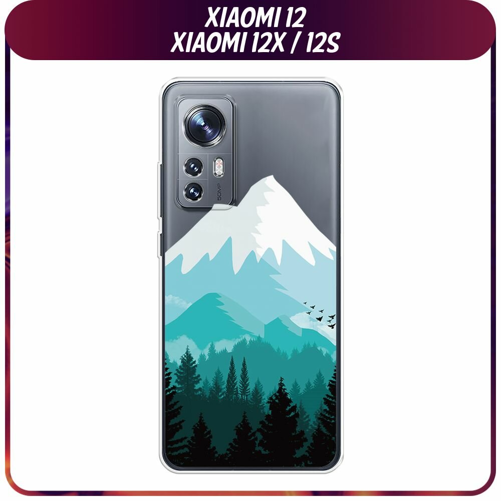 Чехол на Xiaomi 12/12X/12S / Сяоми 12/12X/12S с принтом "Синяя снежная гора", прозрачный