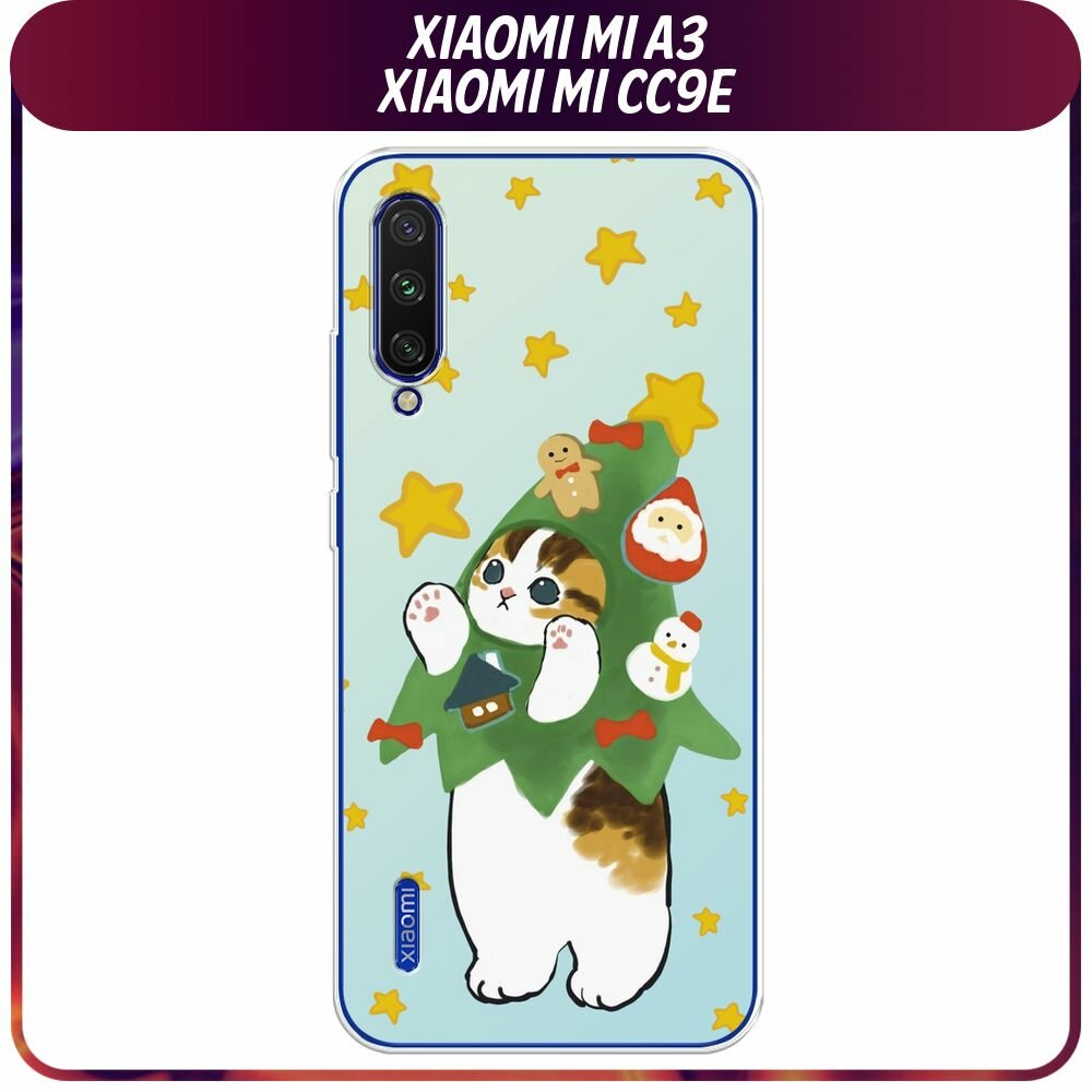 Чехол на Xiaomi Mi CC9E/Mi A3 / Сяоми Mi CC9E/Mi A3 с принтом Котик-ёлочка