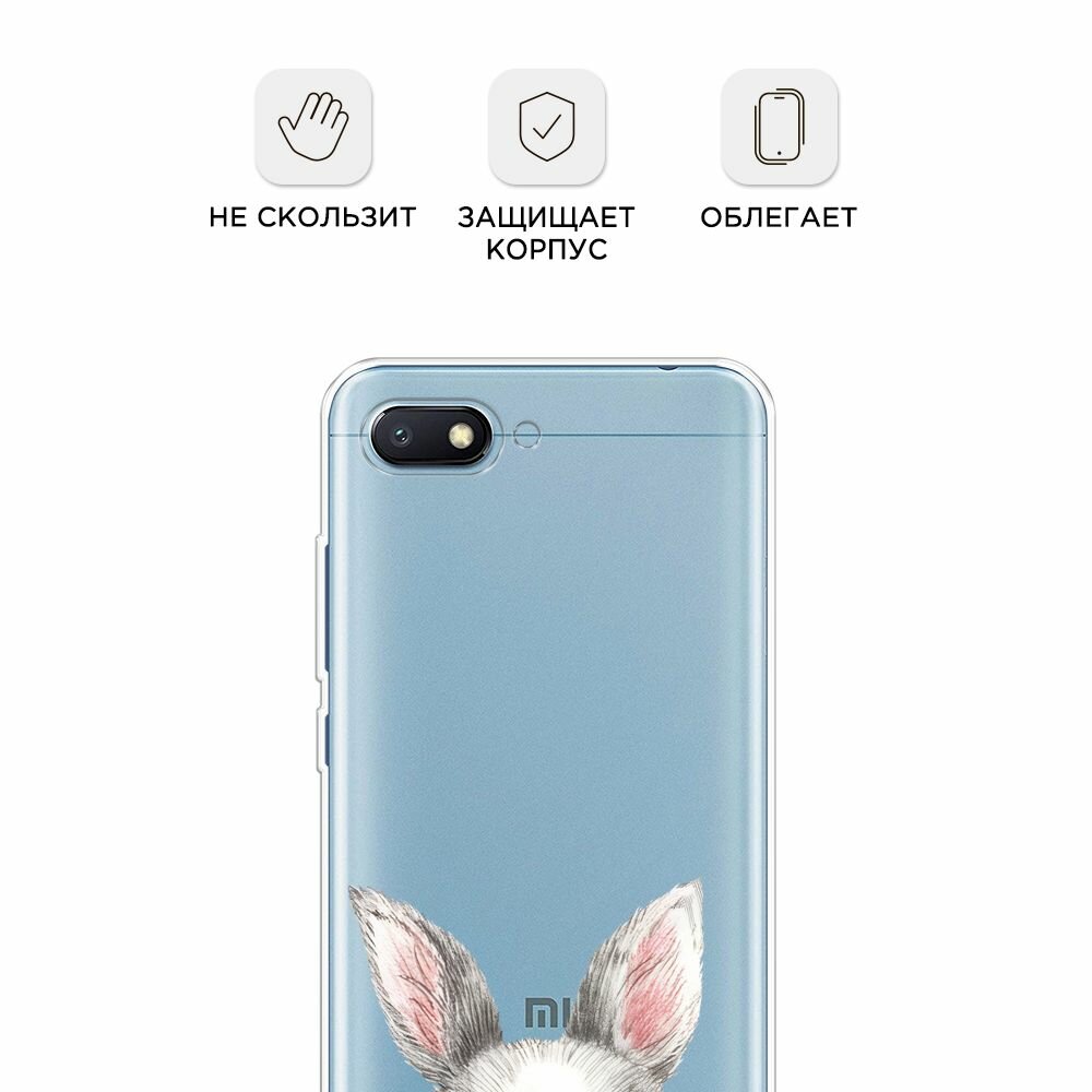 Чехол на Xiaomi Redmi 6A / Сяоми Редми 6А с принтом "Карандашный кролик 2 - 8 марта", прозрачный — фото 1