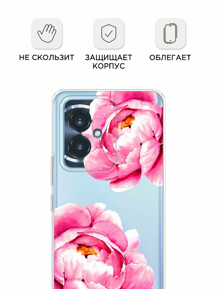Чехол на Honor 100 / Хонор 100 с принтом "Open peonies", прозрачный — фото 1