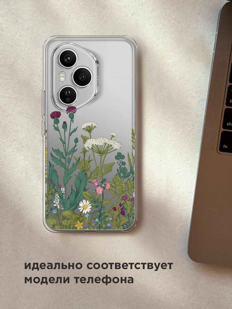 Чехол на Honor 400 Pro / Хонор 400 Про с принтом "Дикие полевые цветы", прозрачный — фото 1