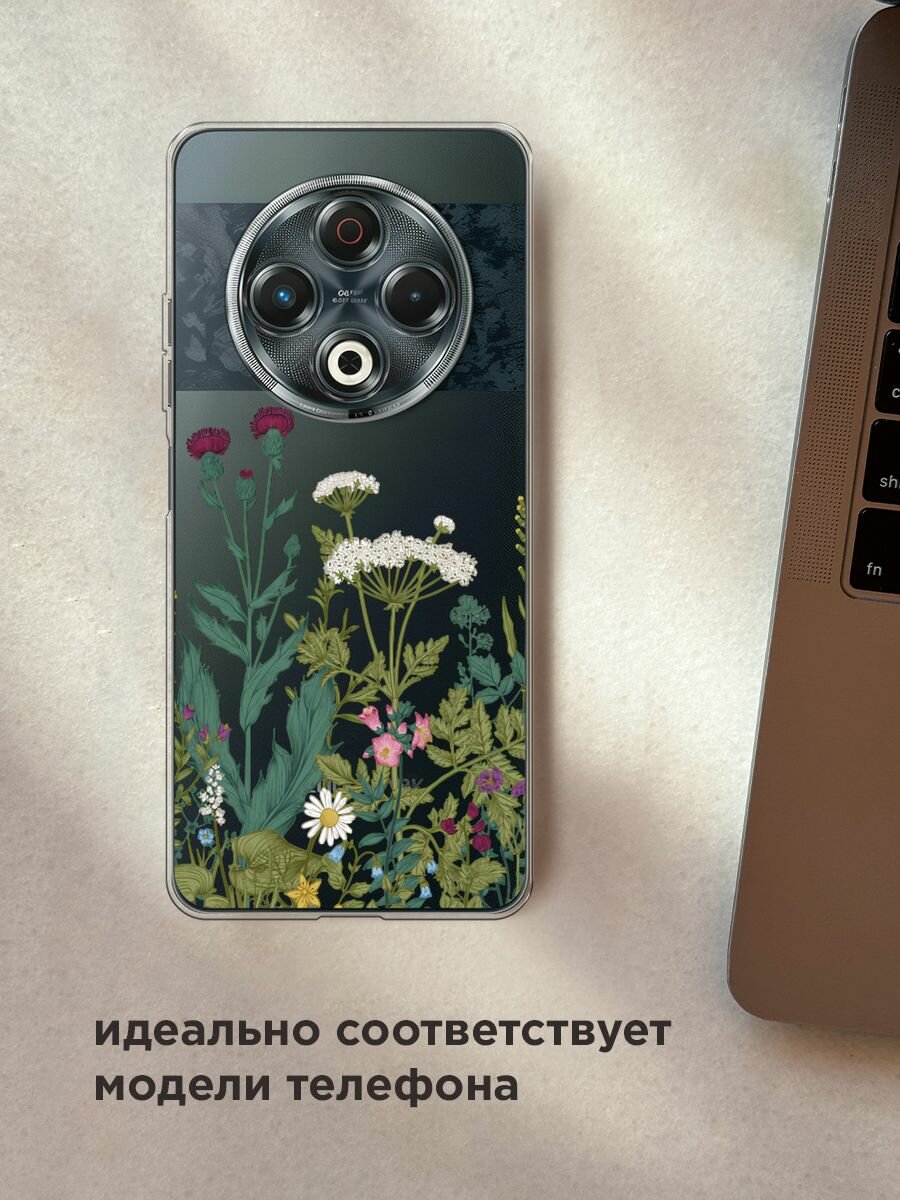 Чехол на Tecno Spark 30 / Текно Спарк 30 с принтом "Дикие полевые цветы", прозрачный — фото 1
