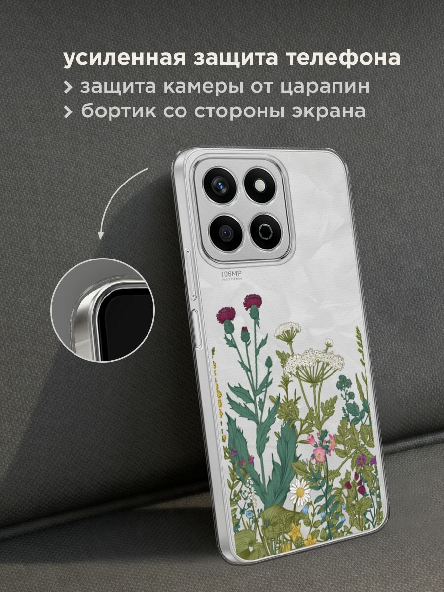 Чехол на Honor X7c / Хонор X7c с принтом "Дикие полевые цветы", прозрачный — фото 1