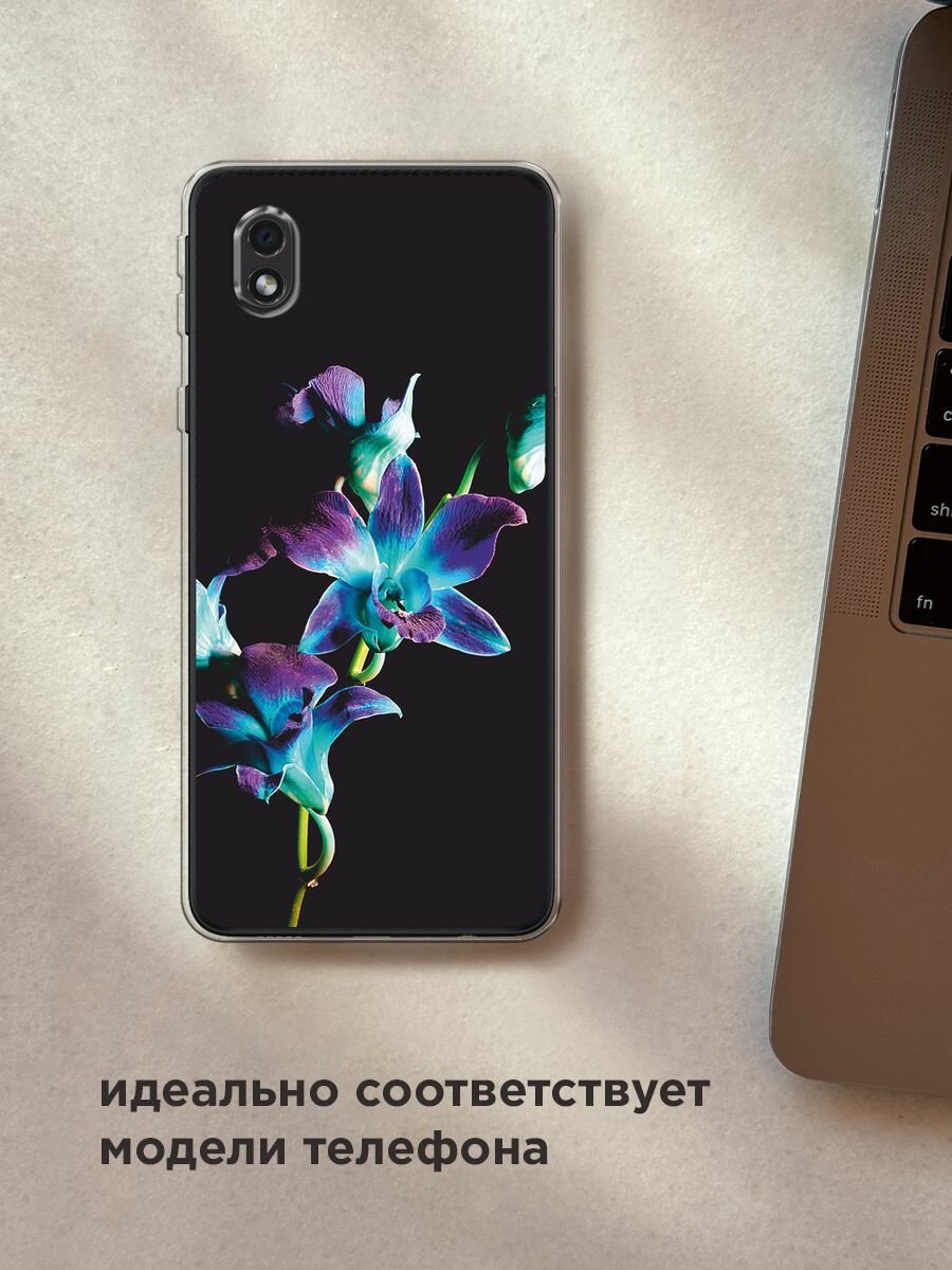 Чехол на Samsung Galaxy A01 Core / Самсунг Галакси А01 Core с принтом "Синий цветок на черном" — фото 1