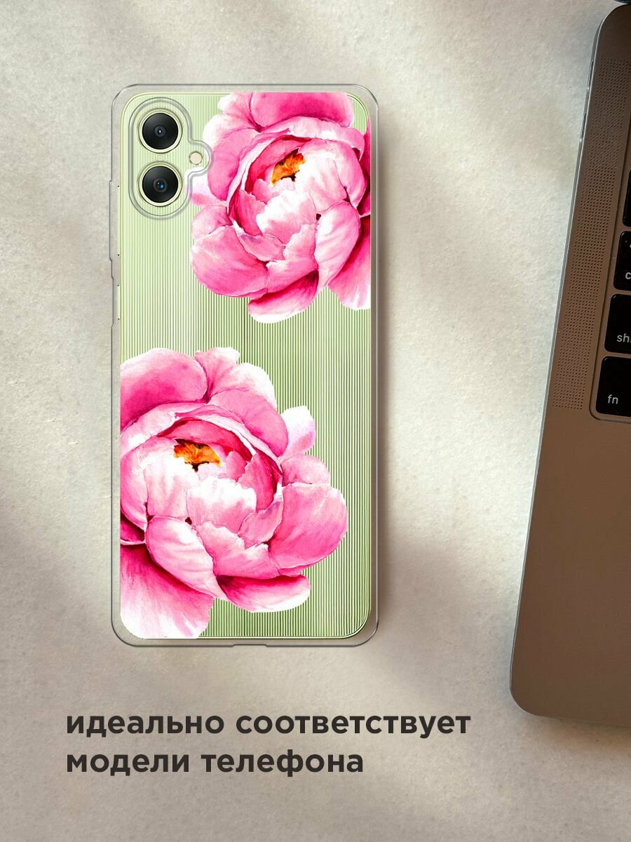 Чехол на Samsung Galaxy A06 / Самсунг Галакси А06 с принтом "Open peonies", прозрачный — фото 1