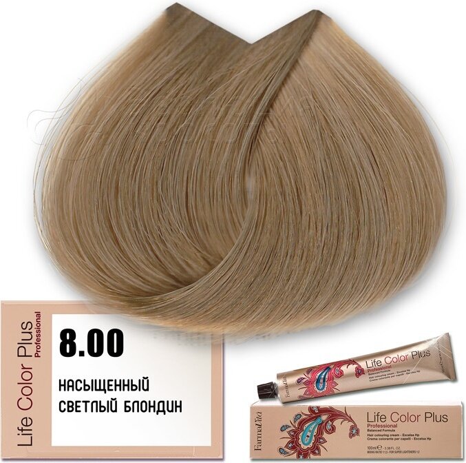 Стойкая крем-краска Farmavita Life Color Plus 8.00 светлый блондин интенсивный 100 мл, 1800