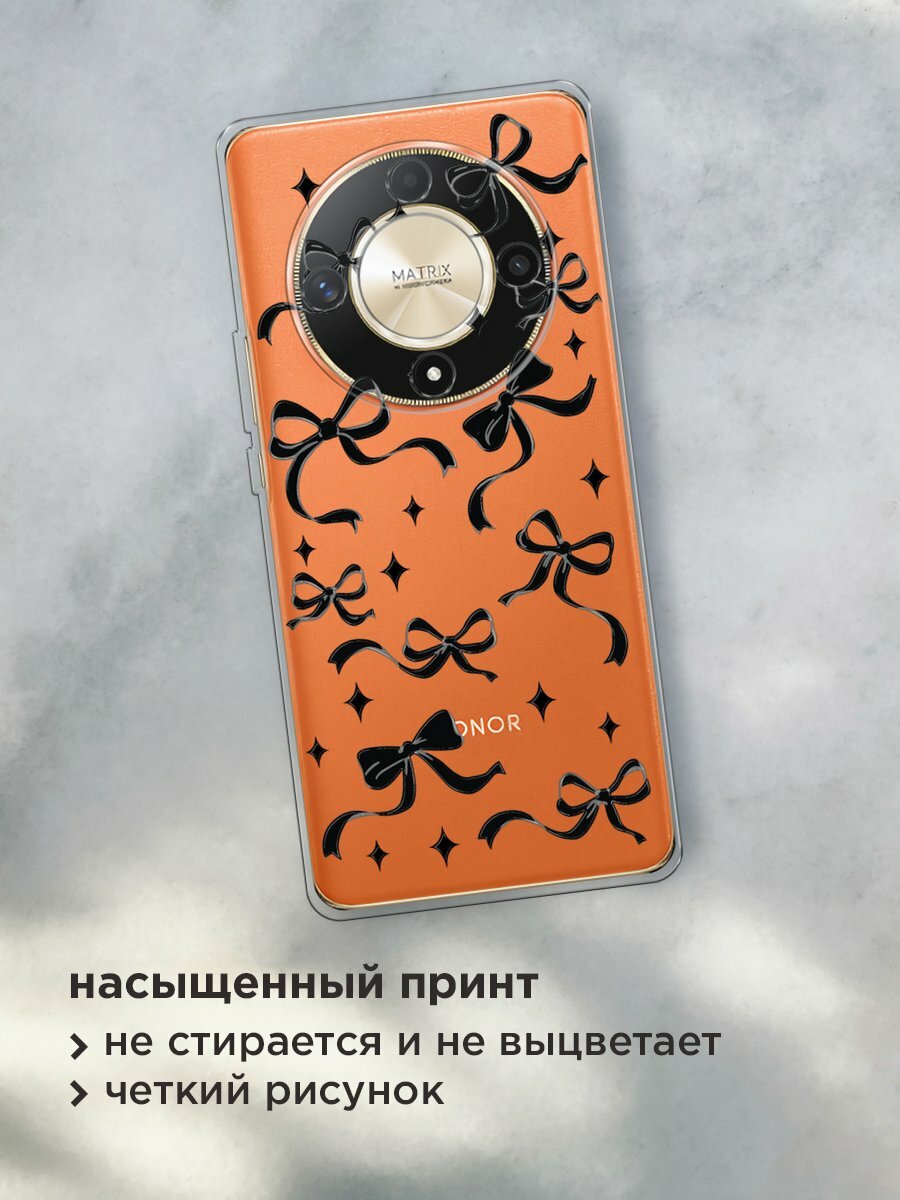 Чехол на Honor X9b / Хонор X9B с принтом "Милые чёрные бантики 4" — фото 1