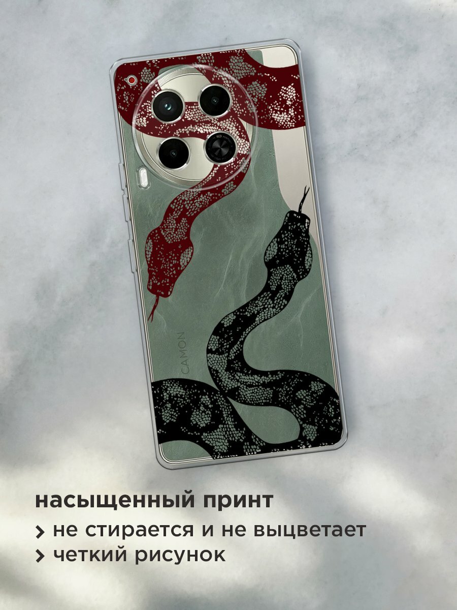 Чехол на Tecno Camon 30 5G / Текно Камон 30 5G с принтом "Силуэты змей 2", прозрачный — фото 1