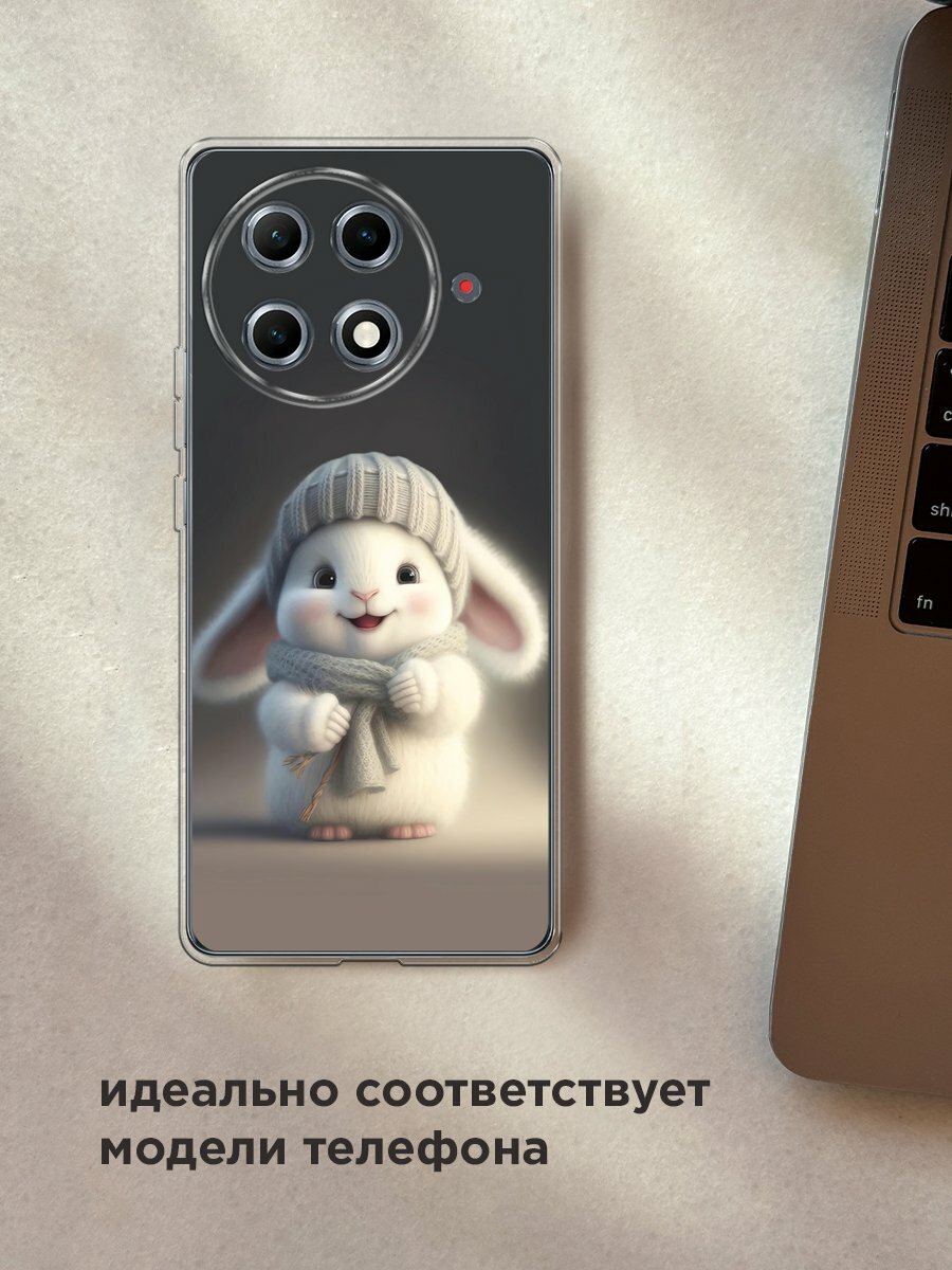 Чехол на Tecno Camon 30S Pro / Текно Камон 30S Про с принтом "Белый крольчонок в шапке" — фото 1