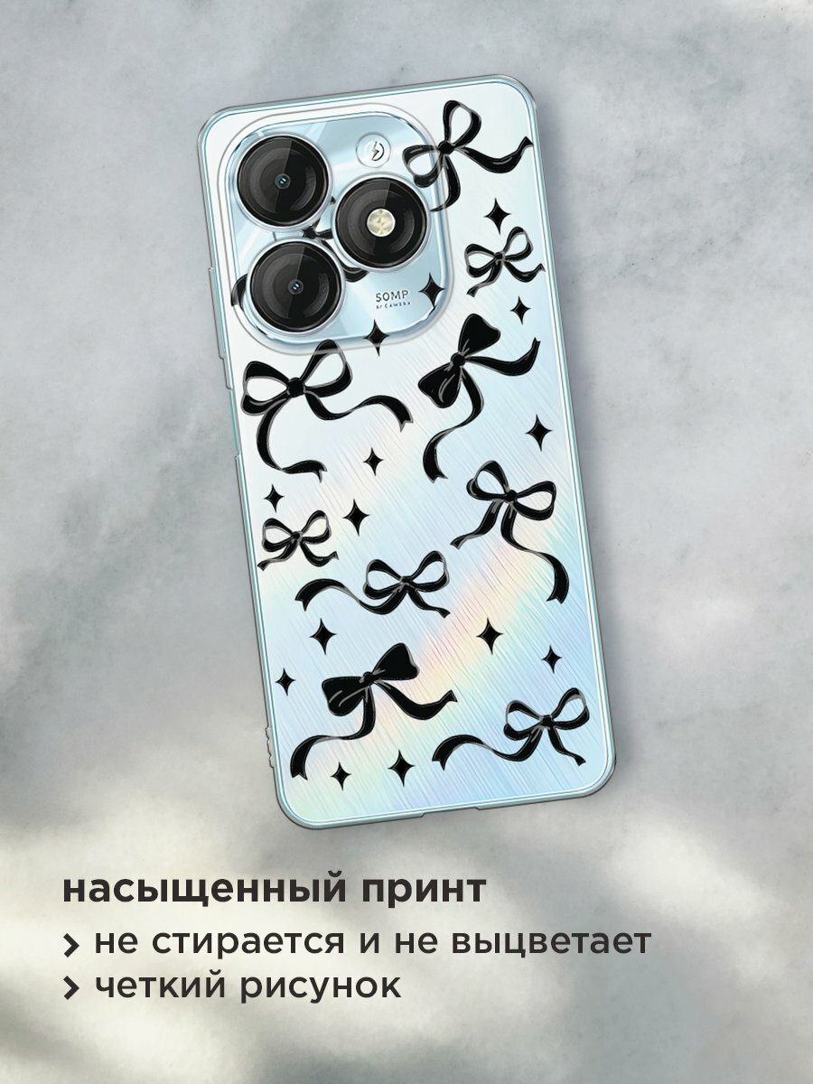 Чехол на Itel P55 / Ител Р55 с принтом "Милые чёрные бантики 4" — фото 1