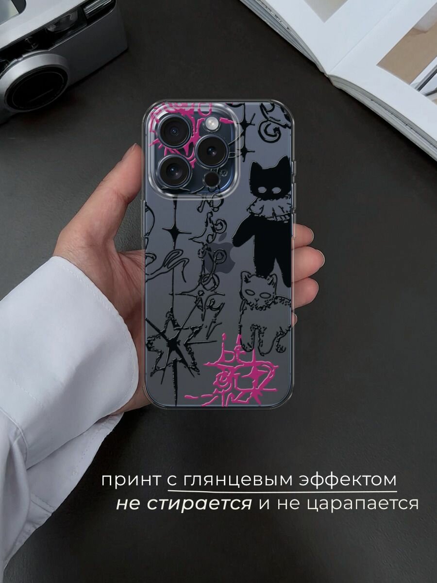 Чехол на Apple iPhone 15 Pro / Айфон 15 Про с принтом "Готические котики" — фото 1