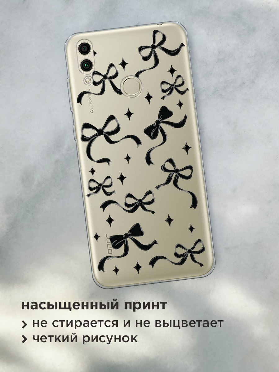 Чехол на Honor 8C / Хонор 8С с принтом "Милые чёрные бантики 4" — фото 1