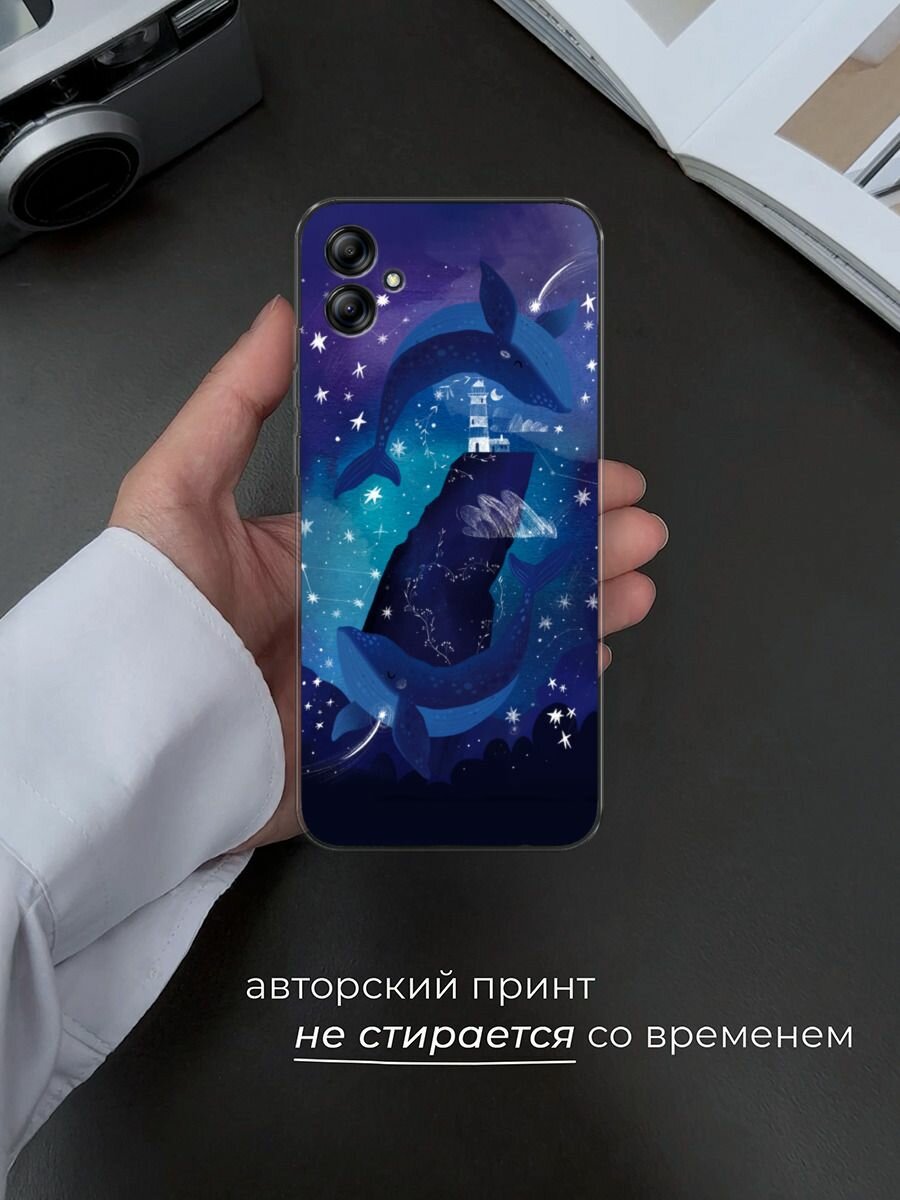Чехол на Samsung Galaxy A04e / Самсунг A04e с принтом "Ночные киты" — фото 1