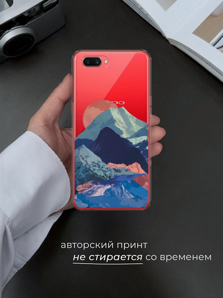 Чехол на Oppo A3s / Oppo A3s с принтом "Закат в снежных горах", прозрачный — фото 1