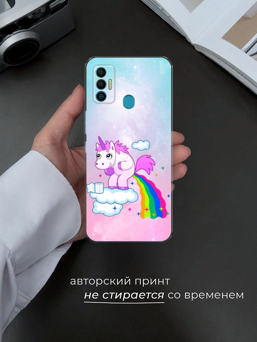 Чехол на Tecno Spark 7 / Техно Спарк 7 с принтом "Единорог какает" — фото 1