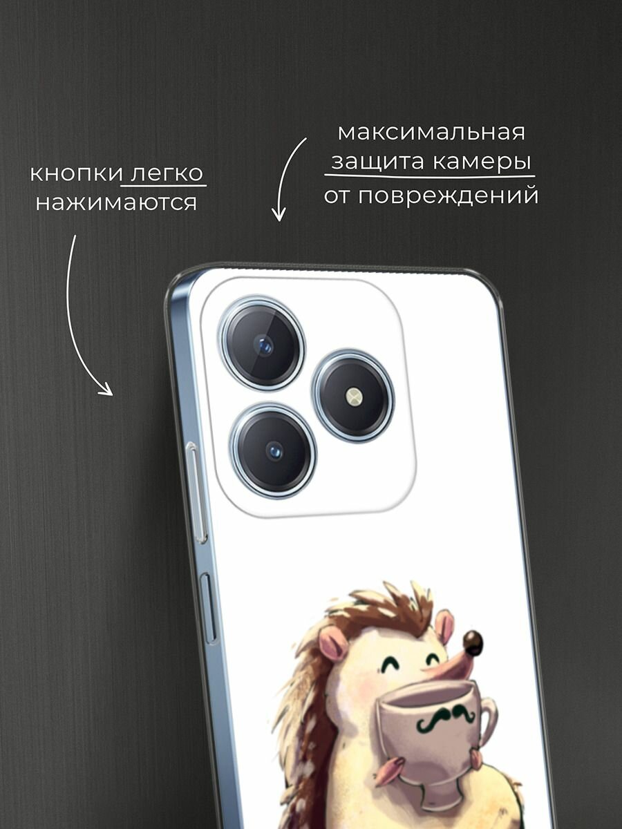 Силиконовый чехол на Realme C63 / Реалми С63 с принтом "Еж кофеман" — фото 1