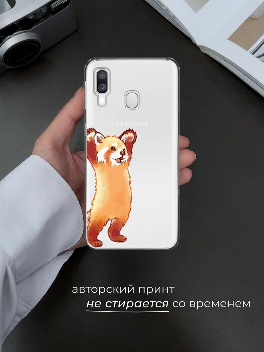Чехол на Samsung Galaxy A40 / Самсунг Галакси А40 с принтом "Красная панда в полный рост", прозрачный — фото 1
