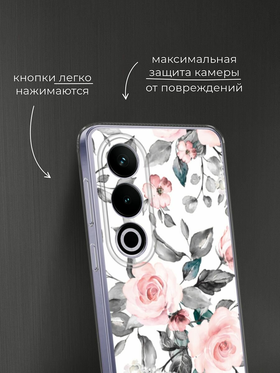 Чехол на Oneplus Ace 3V / Ван Плас Эйс 3V с принтом "Розы на белом" — фото 1
