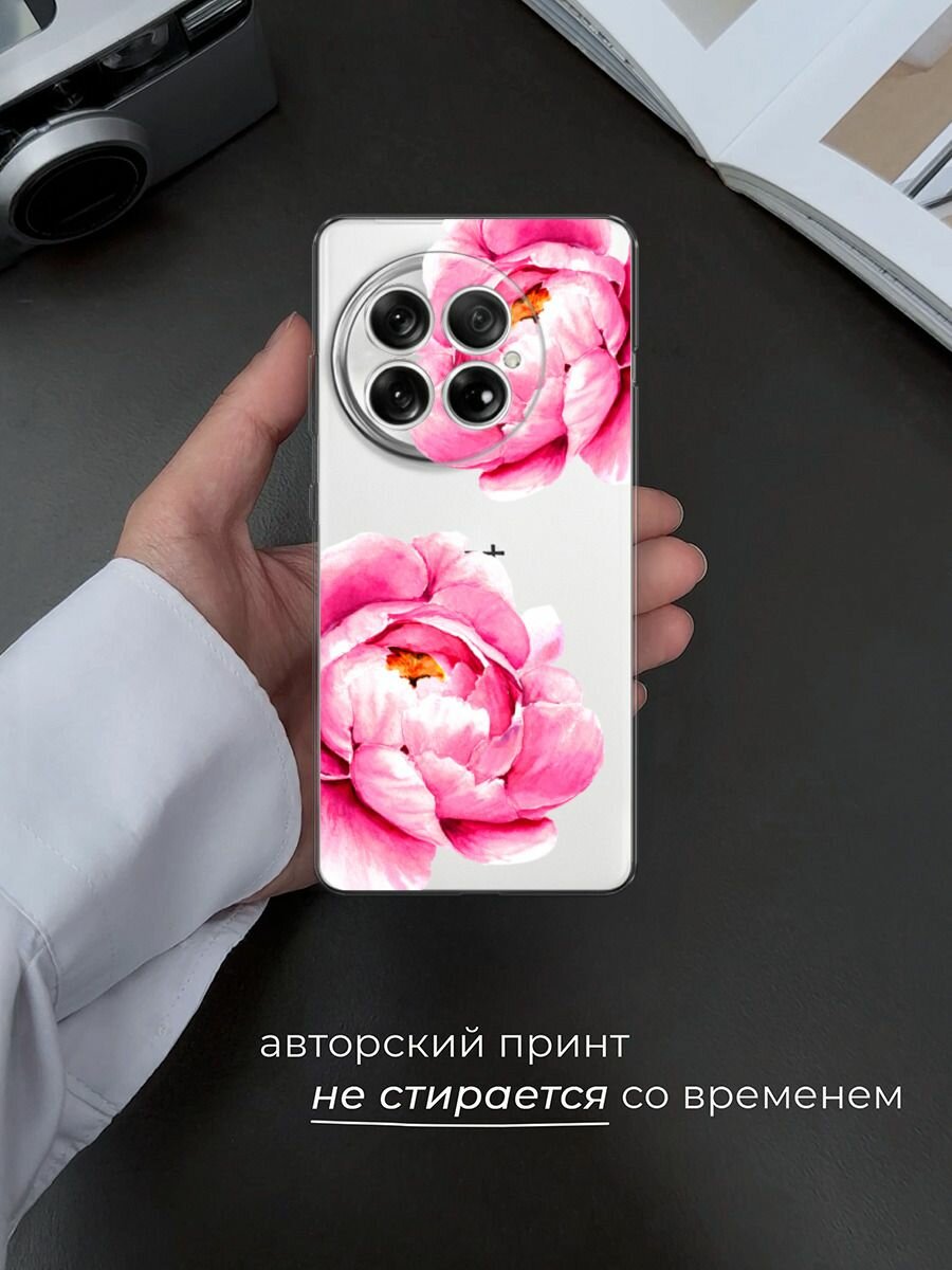 Чехол на OnePlus 13 / Ван Плас 13 с принтом "Open peonies", прозрачный — фото 1