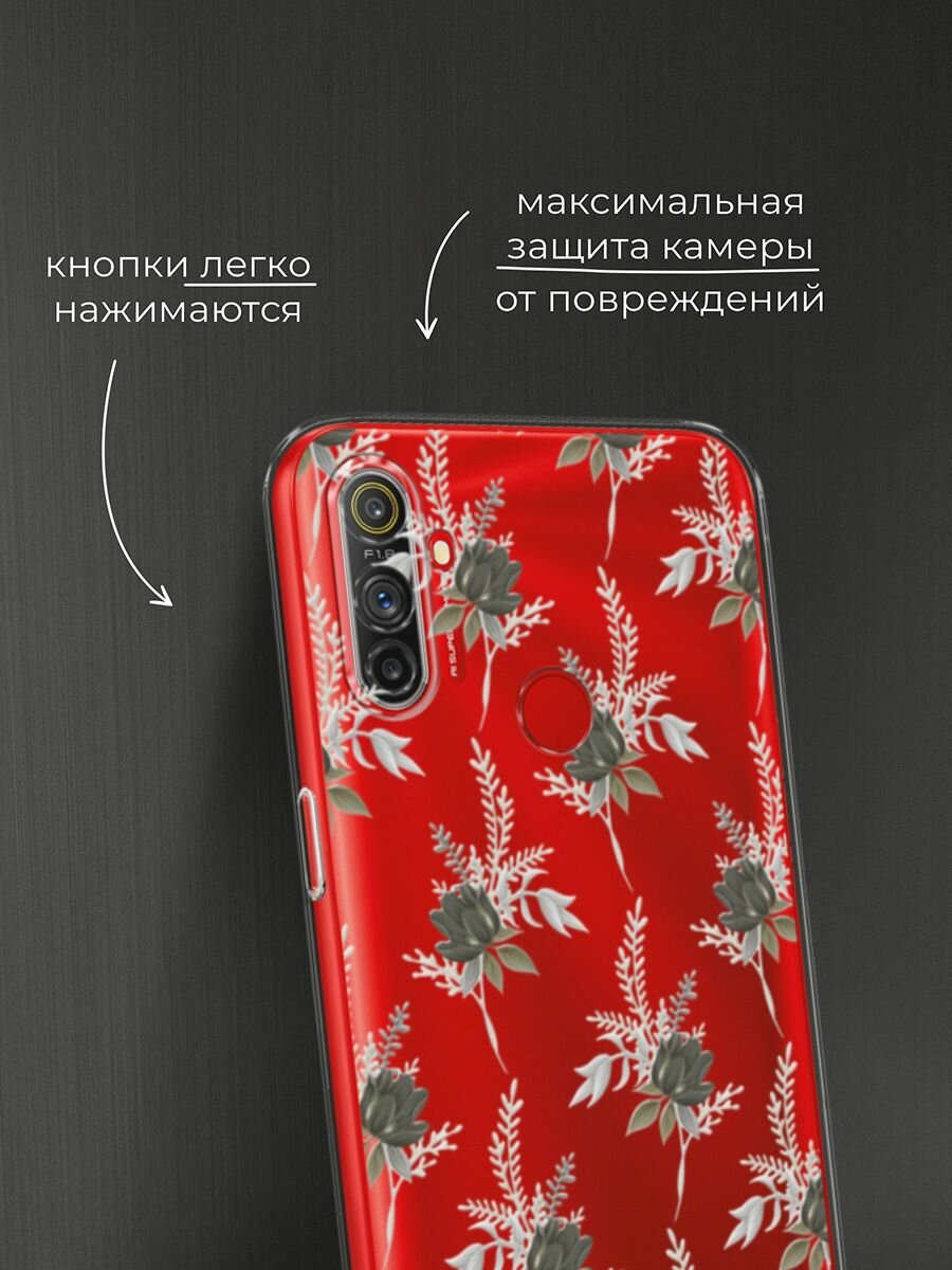 Чехол на Realme C3 / Реалми C3 с принтом "Паттерн цветы сепия" — фото 1