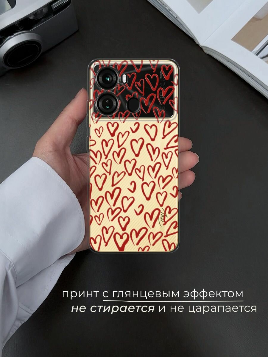 Чехол на Itel P40 / Ител P40 с принтом "Легкие бордовые сердечки" — фото 1